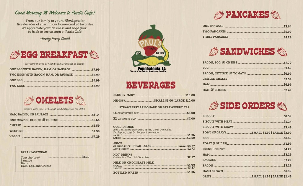 Full Menu | Paul's Cafe